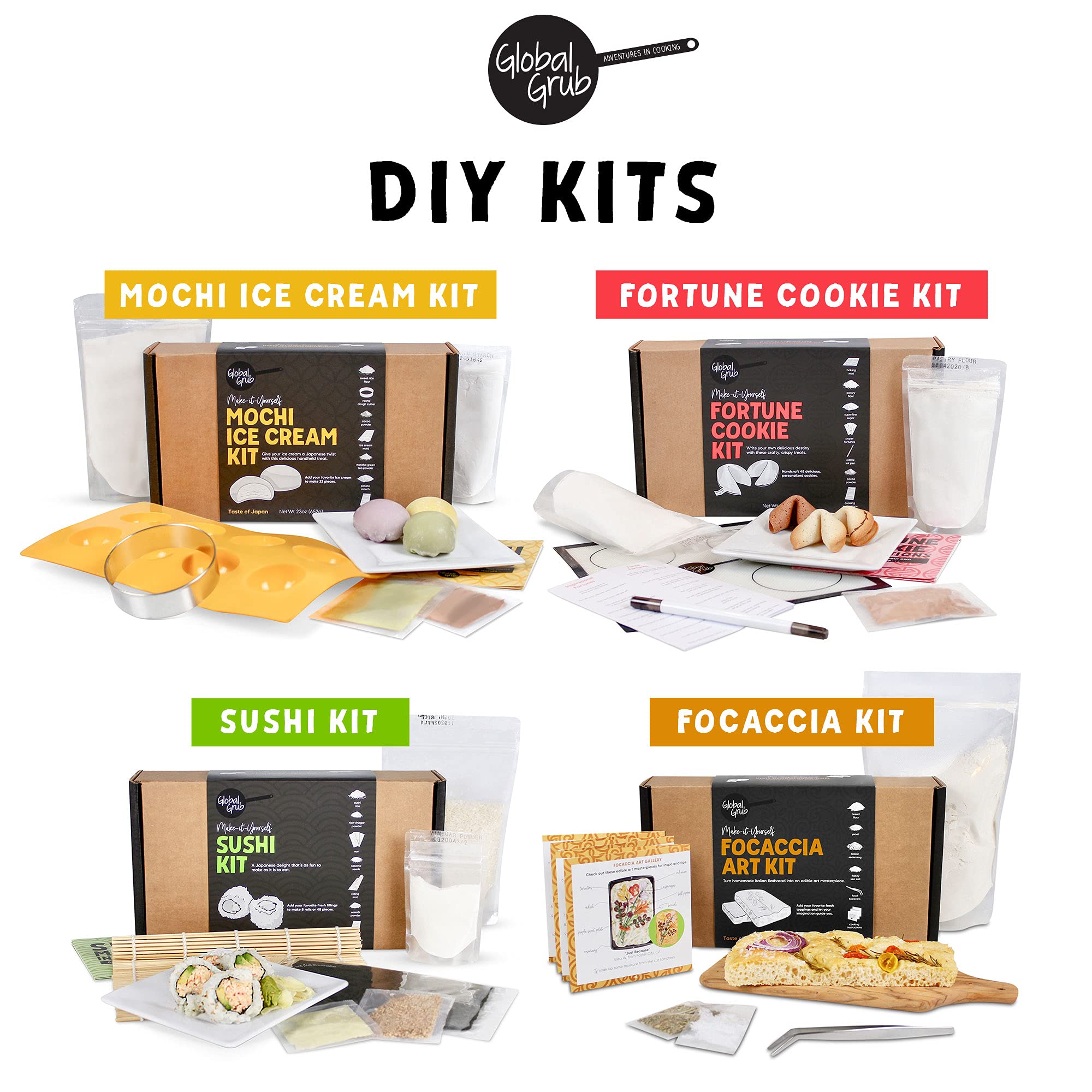 Global Grub DIY Sushi Making Kit - Sushi Kit Includes Sushi Rice, Nori Sushi Seaweed, Rice Vinegar Powder, Sesame Seeds, Wasabi Powder, Bamboo Sushi Rolling Mat, Instructions, Makes 48 Pieces
