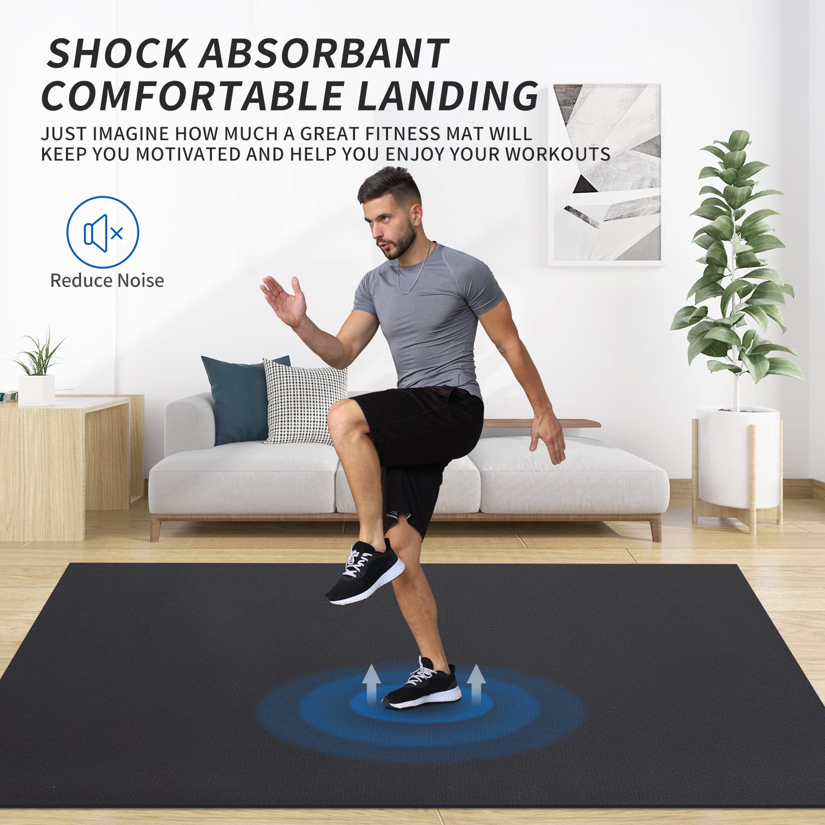 Extra Large Exercise Mat 9' x 6' x 7mm, High-Density Workout Mats for Home Gym Flooring, Non-Slip, Extra Thick Durable Cardio Mat, Ideal for Plyo, MMA, Jump Rope - Shoe Friendly Black