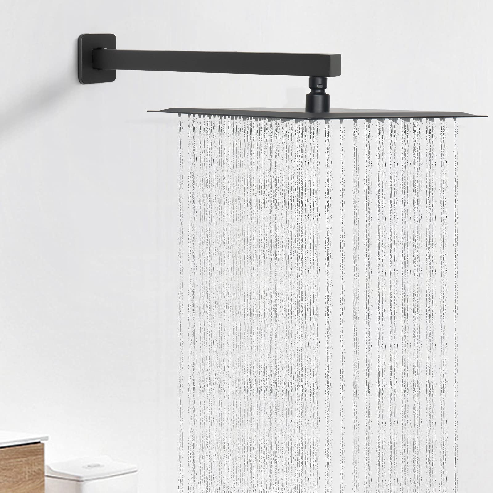HarJue Shower Arm, Rain Shower Head Extension Extender, With Flange and Teflon Tape, Made of Thicken Stainless Steel for Bathroom Rainfall Showerhead (16 Inch, Matte Black)