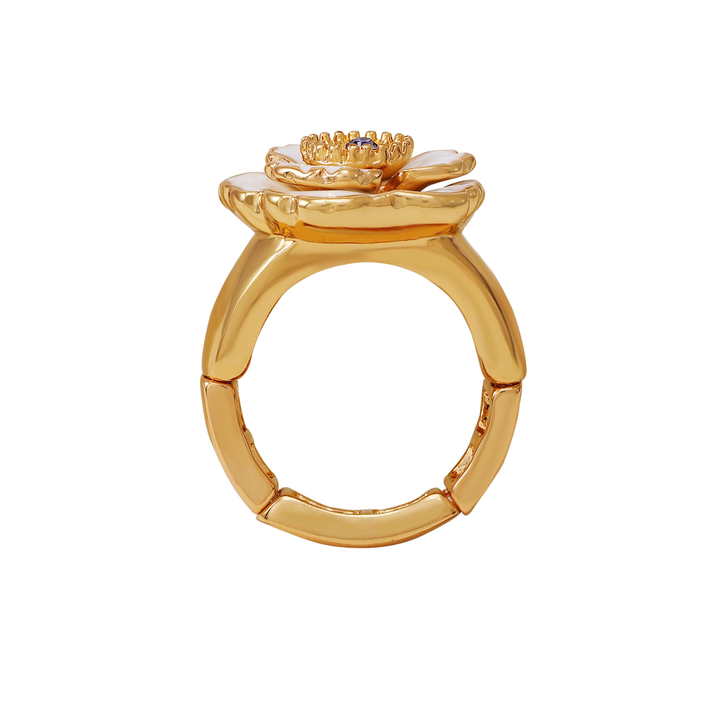 GUESS Goldtone White Floral Flower Cocktail Ring
