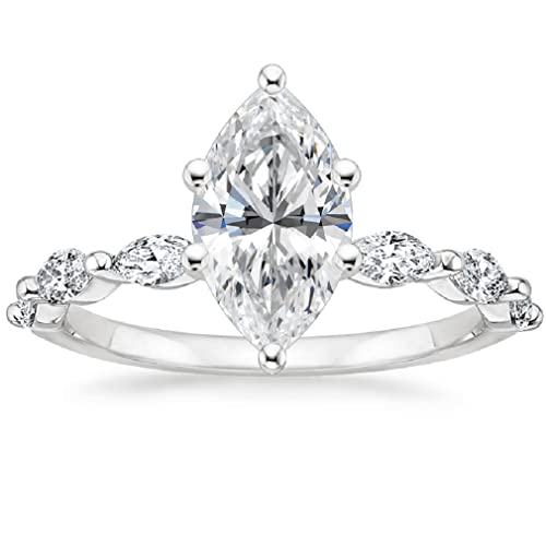 JEWELERYIUM 3 CT Marquise Cut Colorless Moissanite Engagement Ring, Wedding/Bridal Ring Set, Solitaire Halo Style, Solid Sterling Silver Vintage Antique Anniversary Bridal Jewelry, Diamond Ring (4.5)