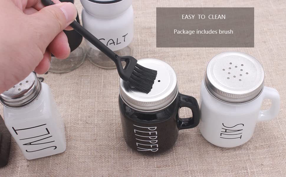 Wartter Farmhouse Salt and Pepper Shaker Set, Vintage Glass Black and White Shaker Set with Stainless Steel Lid (Black/White)