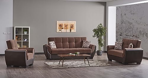 Sweet Home Stores AIR 95" Convertible Bed with Storage, Firm, Fabric, 3 Seater, Upholstered Sleeper Sofa Couch, Futon for Living Room, Sofabed, Brown-107