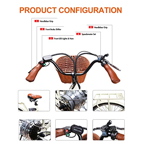 Electric Bike 6-Speed-Gear City E-Bike with 26" 350W 36V10A Lithium Battery, Plastic Basket,Charger (Size-04)