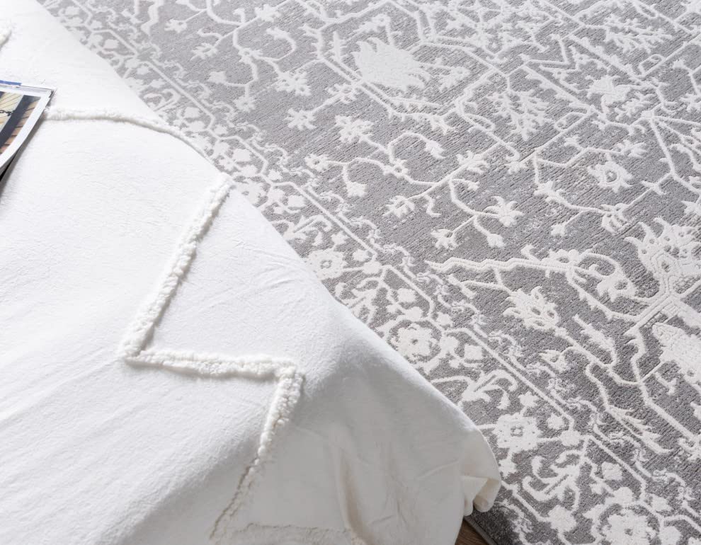 Unique Loom Traditional Classic Intricate Design with Distressed Vintage Detail, Area Rug, 5 ft x 8 ft, Gray/Ivory