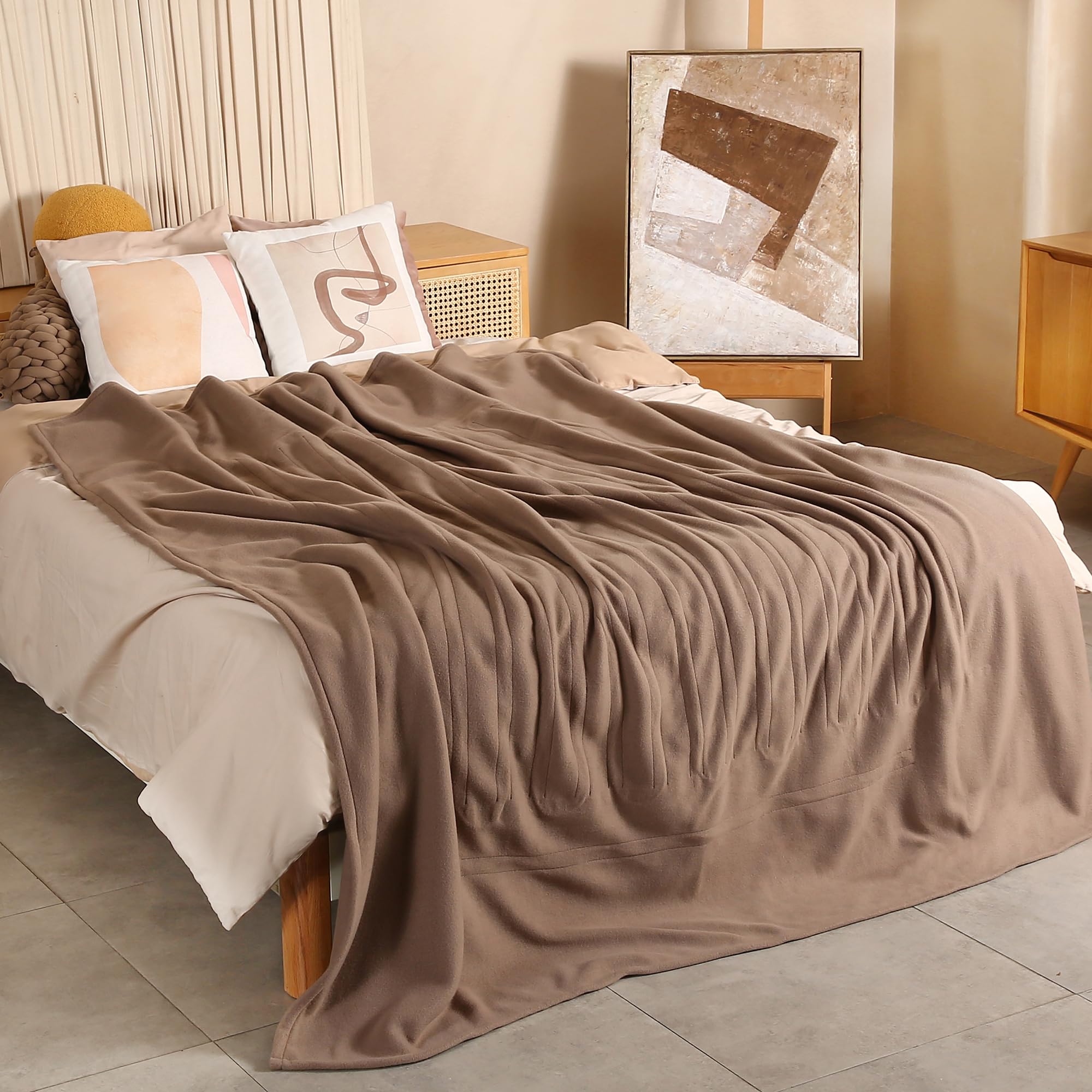 Electric Blanket Twin Heated Blanket, Fast Heating Blanket with 5 Heating Levels & 10 Hours Timer Settings, Electric Heated Blanket with Overheating Protection, Machine Washable, 62" x 84", Camel