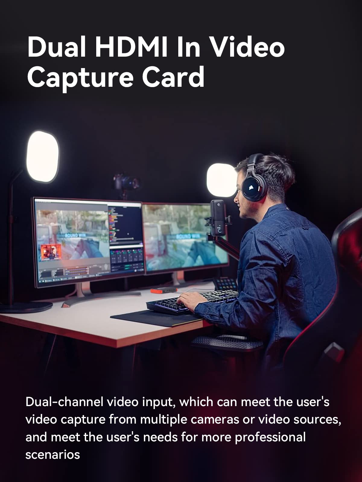 Video Capture Card - SOOMFOM Dual HDMI Input Game Capture Card with 1080P60 HDMI Loop-Out, Stream and Record at 1080P 60fps for Live Streaming, Conference and More