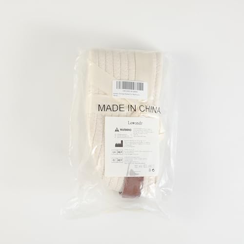 Lewondr Woven Cotton Rope Basket with Leather Handles, White, 12.99 x 5.91 x 3.94 inches