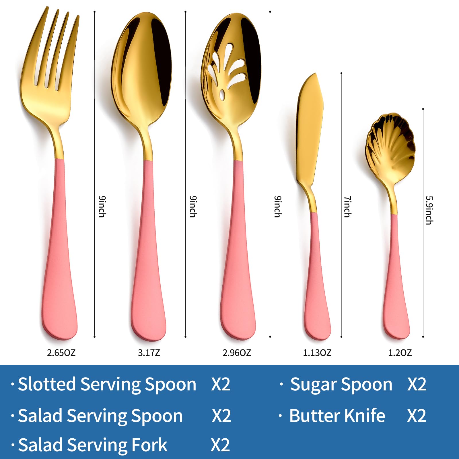 Moxinox 10-Piece Black & Gold Flatware Serving Set, 18/0 Stainless Steel Colorful Handle, Includes Serving Fork, Solid & Pierced Serving Spoon,Sugar Spoon,Butter Knife,Mirror Polished,Dishwasher Safe