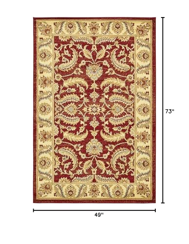 Unique Loom Voyage Collection Traditional Oriental Classic Intricate Floral Design Area Rug, 4 ft x 6 ft, Red/Ivory