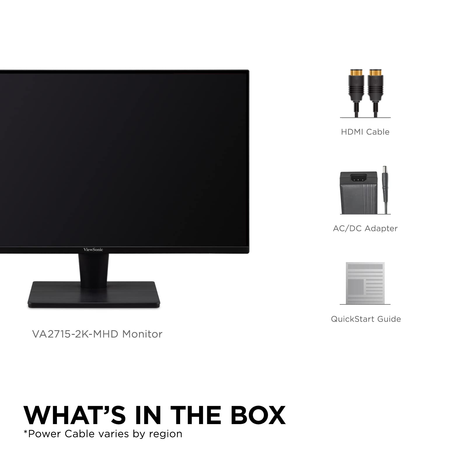 ViewSonic VA2715-2K-MHD 27 Inch 1440p LED Monitor with Adaptive Sync, Ultra-Thin Bezels, HDMI and DisplayPort Inputs for Home and Office, Black