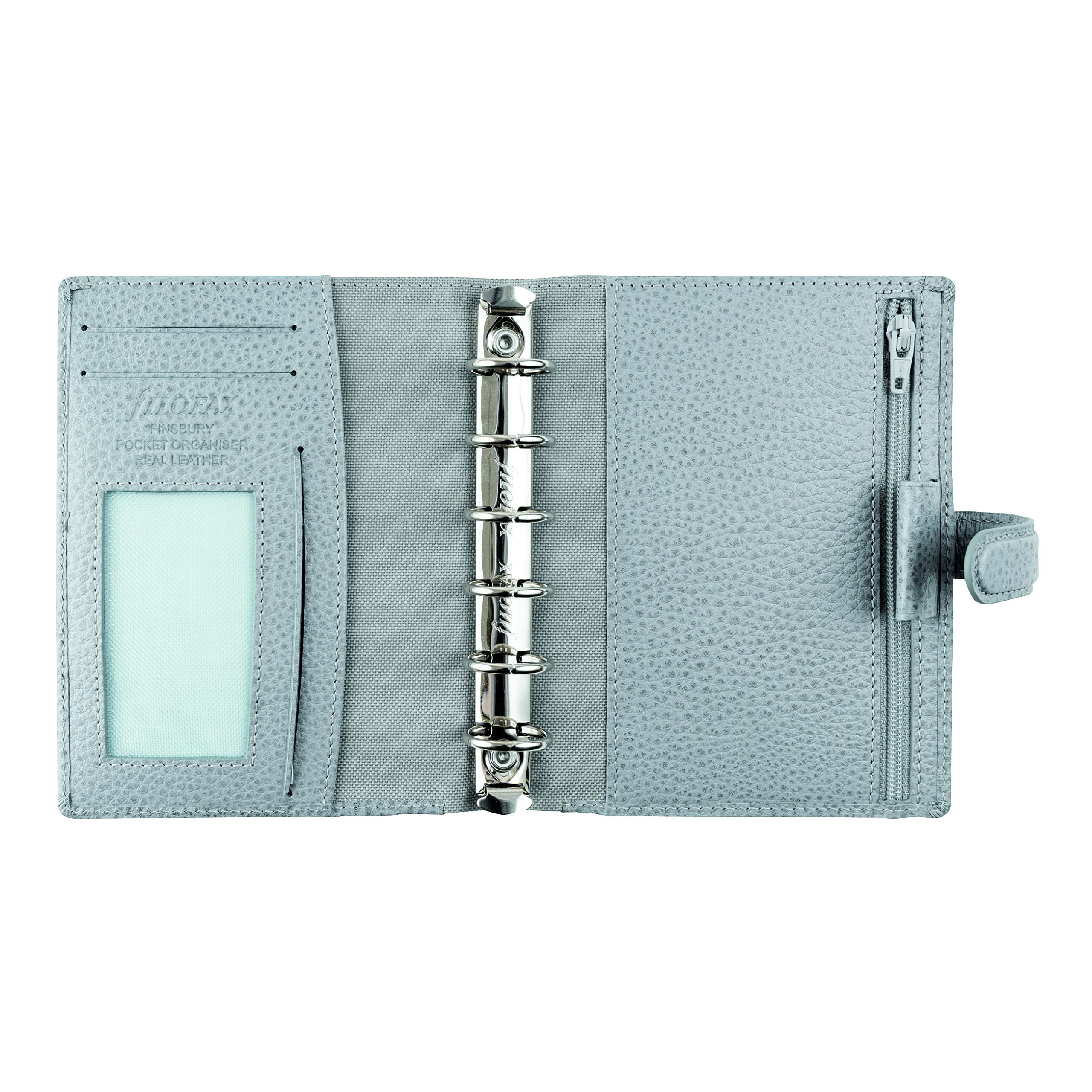 Filofax Finsbury Organizer, Pocket Size, Slate Grey - Traditional Grained Leather, Six Rings, Week-to-View Calendar Diary, Multilingual, 2022 (C029512-22)