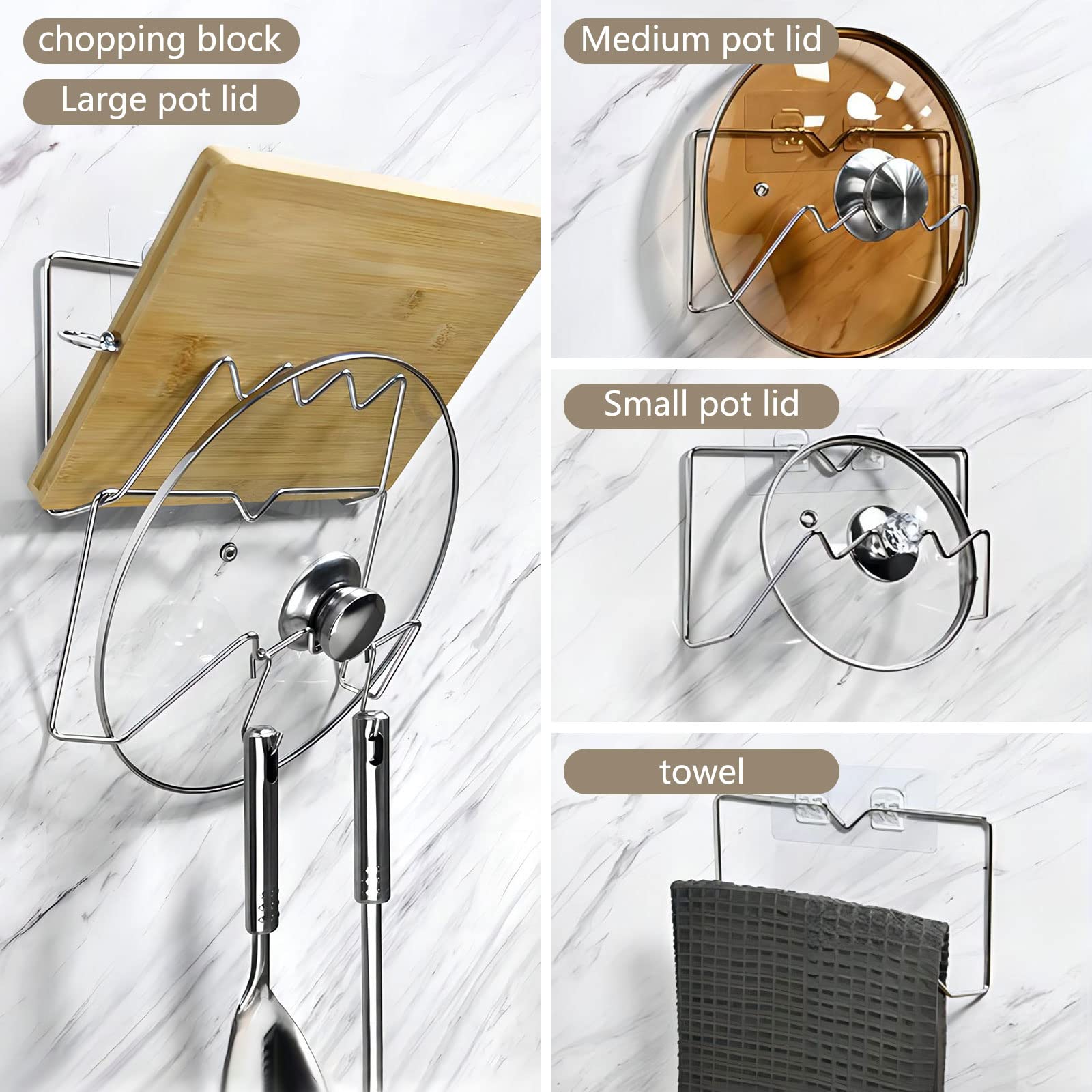 Fourmor Lid Organizer 2Pack- Adjustable Kitchen Cabinet Organizer for Cutting Boards -No Drilling Adhesive Wall/Door Mounted Rustproof Pot And Pan Cover For Kitchen Storage.
