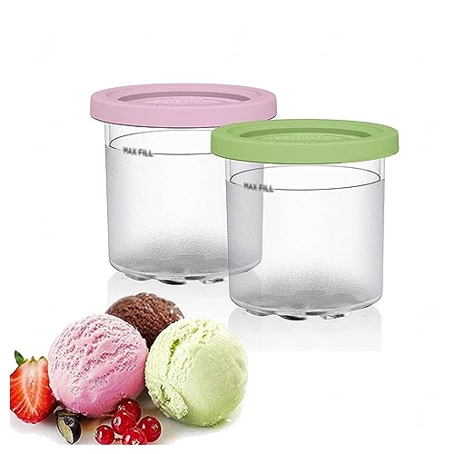 UNDR 2/4/6PCS Creami Deluxe Pints, for Ninja Creami Containers,16 OZ Ice Cream Containers with Lids Airtight and Leaf-Proof Compatible with NC299AMZ,NC300s Series Ice Cream Makers,Pink+Green-2PCS