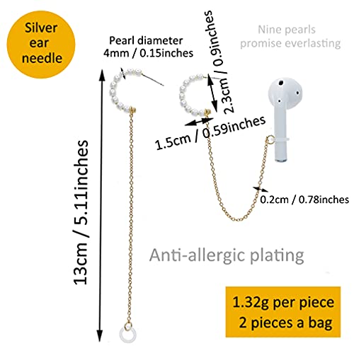 Pearl Hook EarĀ Stud AirpodĀ Earrings Anti Lost Earring Strap for Airpods (Need Ear Hole) Anti Lost Strap for Airpods Pro, Wireless Earphone Holder Strap Compatible for Airpods 1&2&3/Pro
