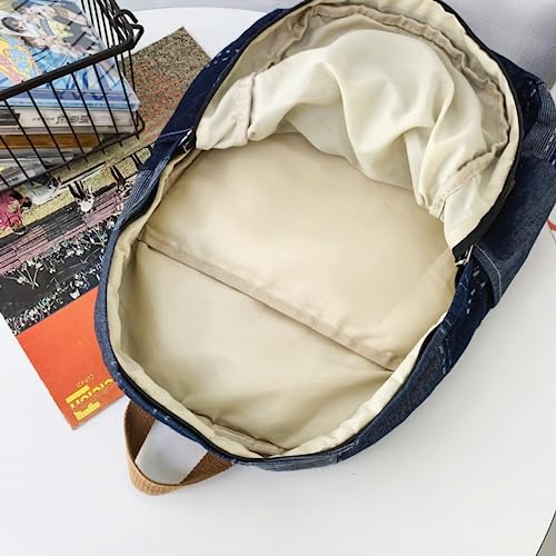 RRRWEI Vintage Denim Backpack Classic Retro Travel Daypack Bookbags Jeans Backpack College Backpack For Women Men (blue)