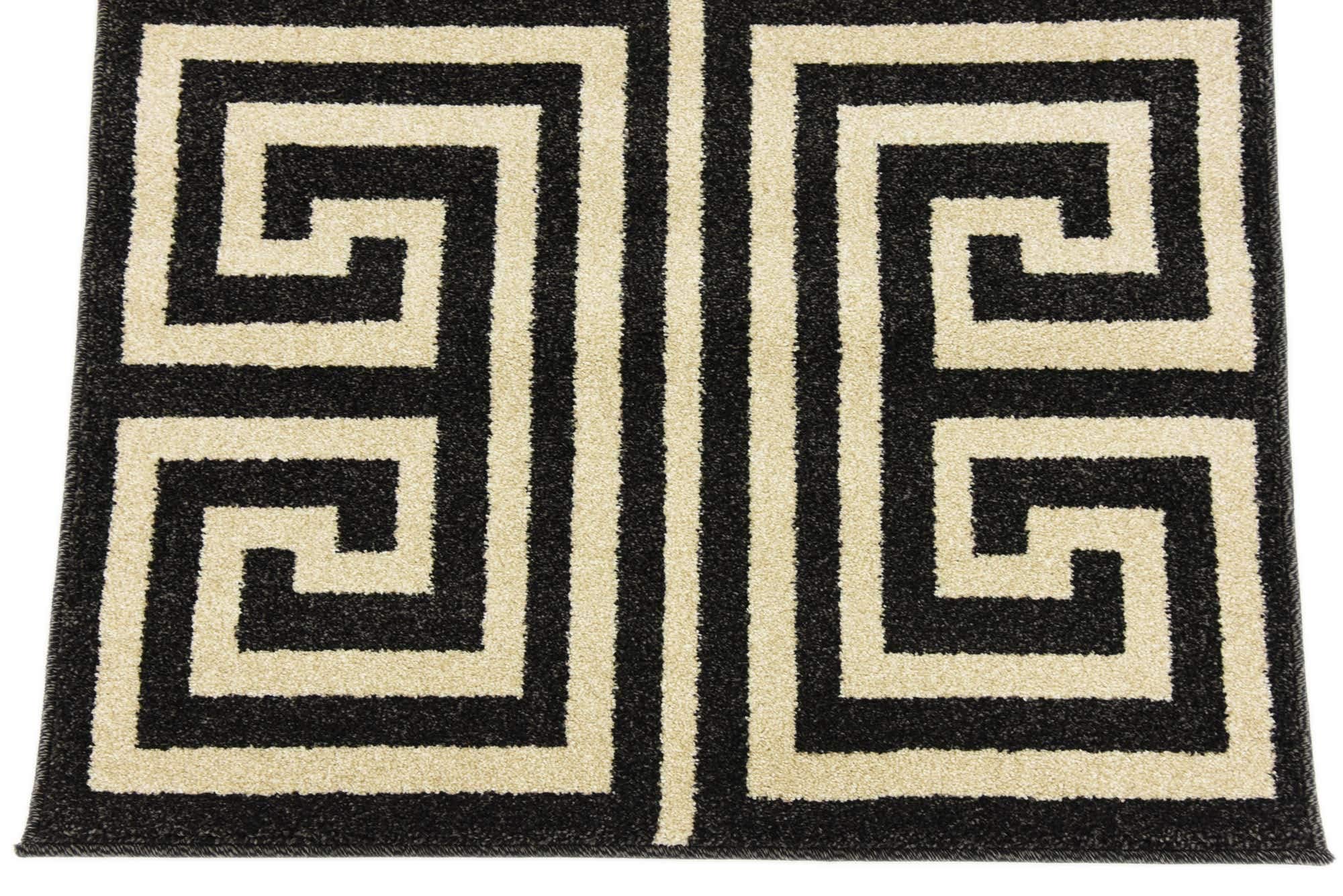 Unique Loom Athens Collection Classic Geometric Modern Border Design Area Rug, 2 ft 7 in x 10 ft, Black/Beige