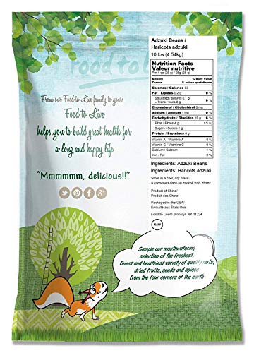 Food to Live - Adzuki Beans, 10 Pounds Whole Dried Azuki Beans (Red Mung Beans), Raw, Vegan, Kosher, Sproutable, Bulk. Perfect for Red Bean Paste, and Asian Dishes.