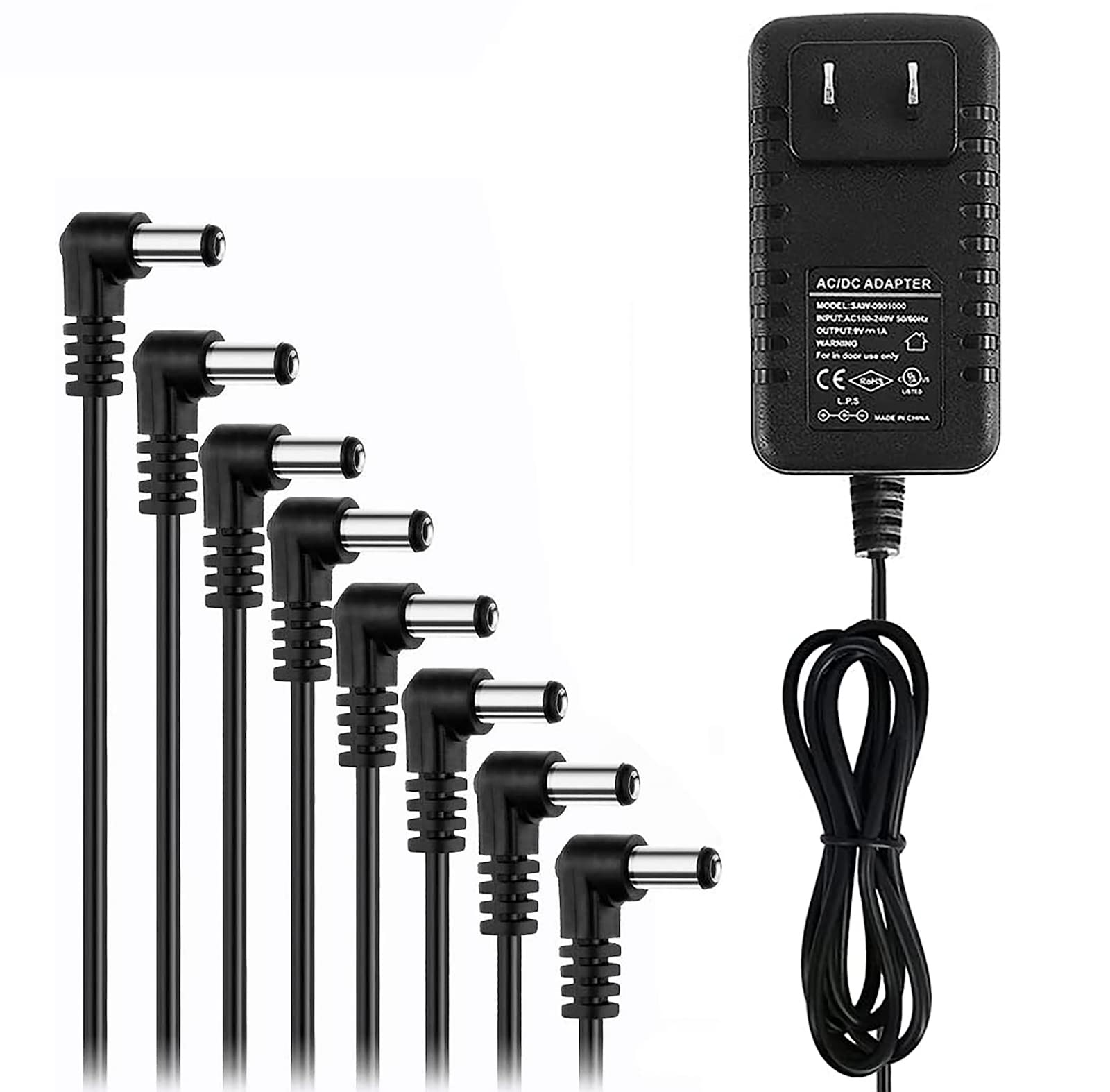 Guitar Effects Pedal Power Supply Adapter 9V 1A DC with 8 Way Daisy Chain Cables for BOSS Dunlop Ditto TC Electronic Pedal, Extended Length Cord (DC with 8 Way Cable)