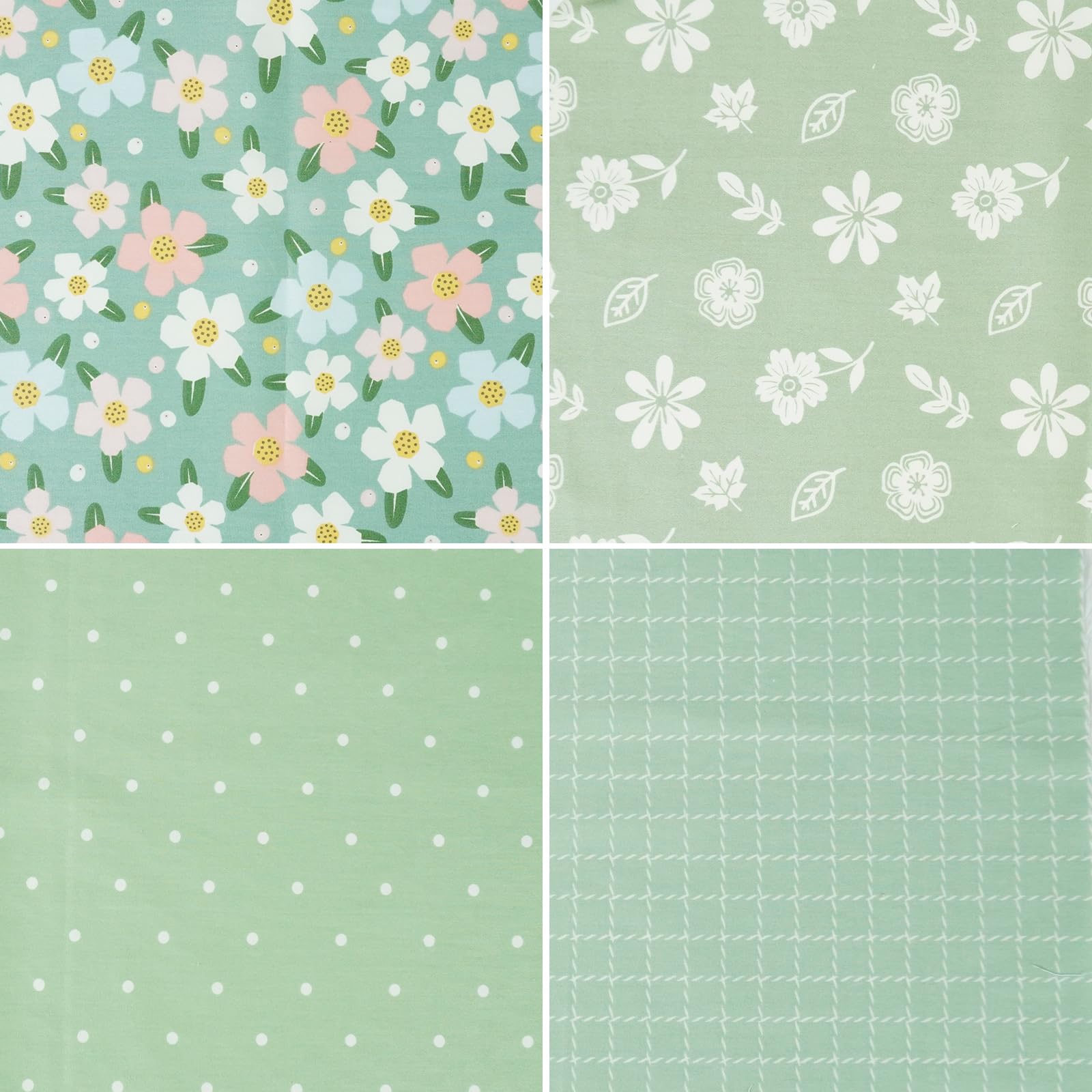 Qililandiy 6pcs Green Fat Quarter Flower Fabric Bundles Quilting Cotton Craft Fabric Pre-Cut Squares Sheets for Patchwork Sewing Quilting and Crafting