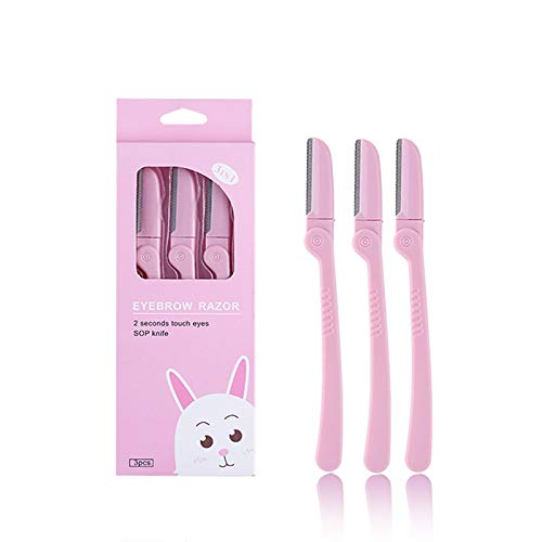 Eyebrow Razor, Foldable Facial Hair Trimmer with Non-Slip Handle for Women and Men Eyebrow Shaver, Pack of 3 (Rose)
