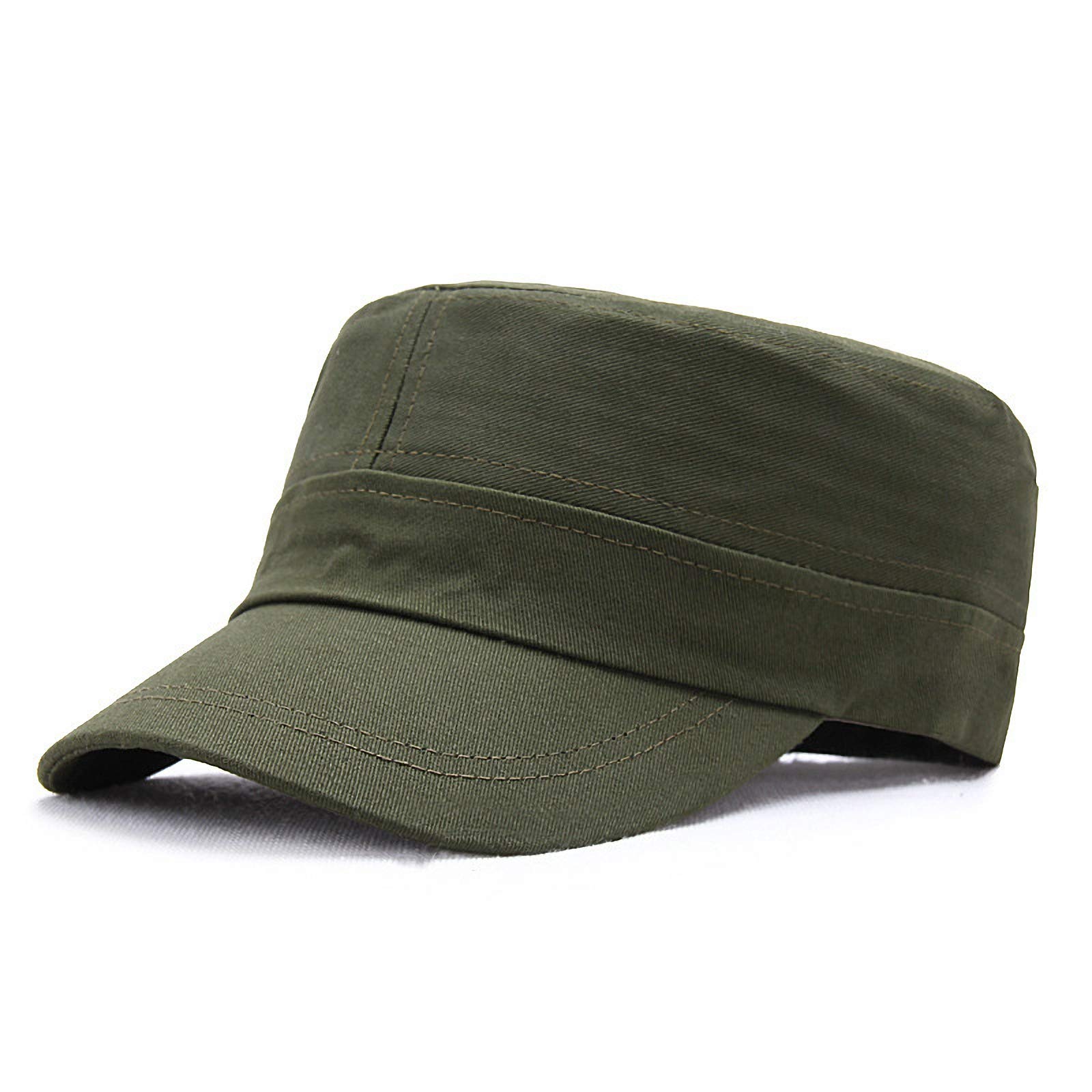 Fasbys Unisex Military Hat Men Women Cotton Twill Flat Top Baseball Cap Adjustable Cadet Cap (Style1-Green)