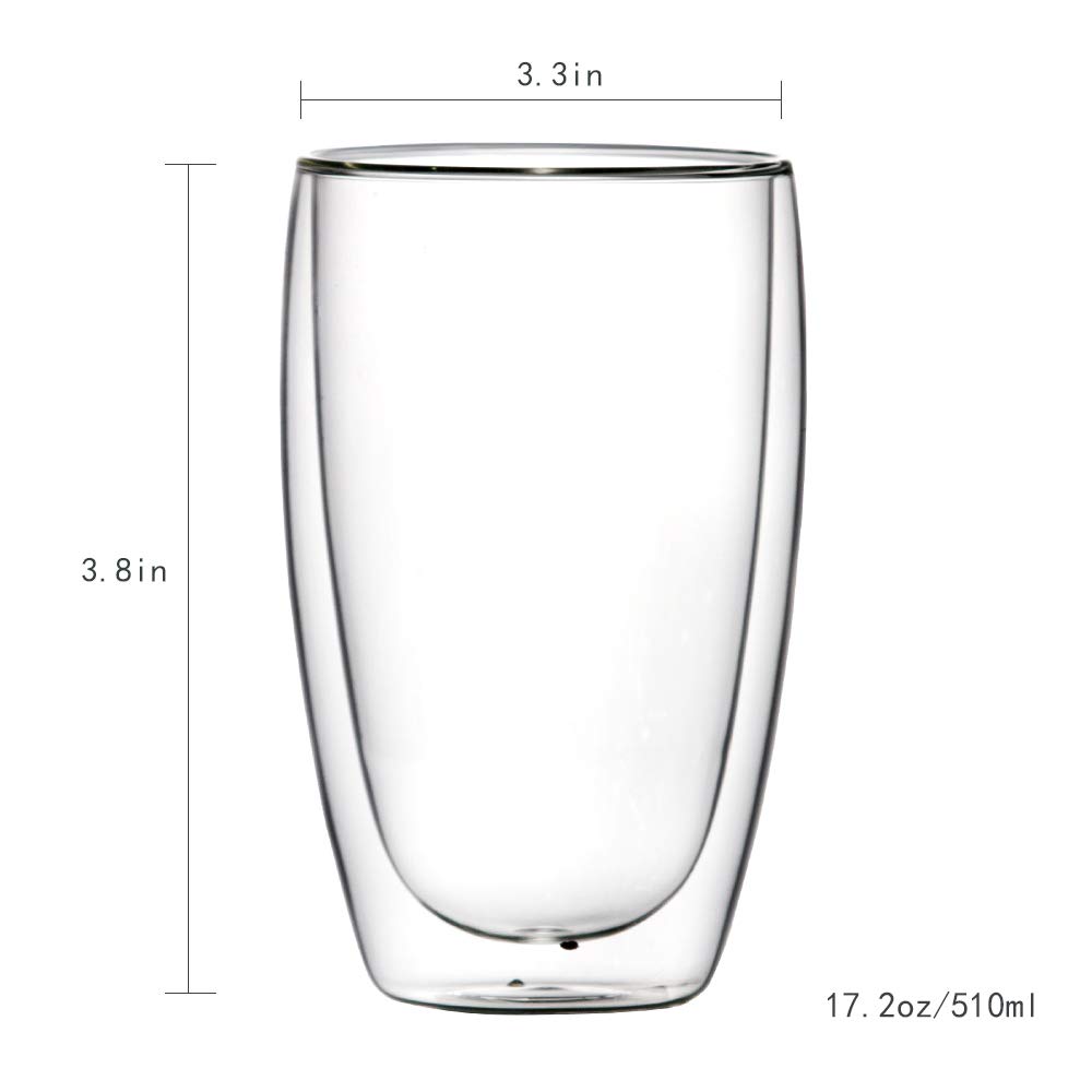 Insulated Double Wall Glass Cups 17oz,Clear Coffee Mug Set of 2 for Latte,Cappuccino,Tea,Coco, Hot Chocolate (Cappuccino Cups)