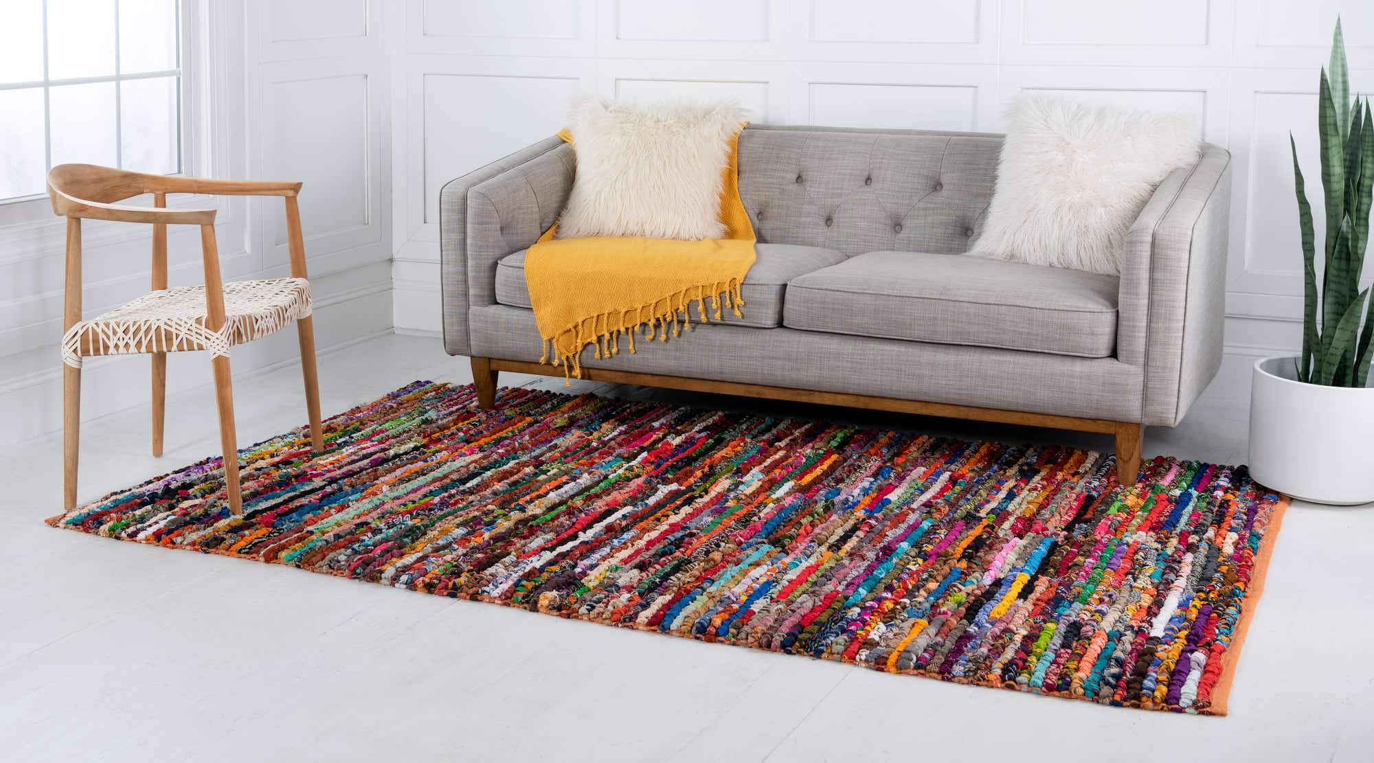 Unique Loom Braided Chindi Collection Area Rug - Multi-Striped (2' x 3' 1" Rectangle, Multi/ Black)