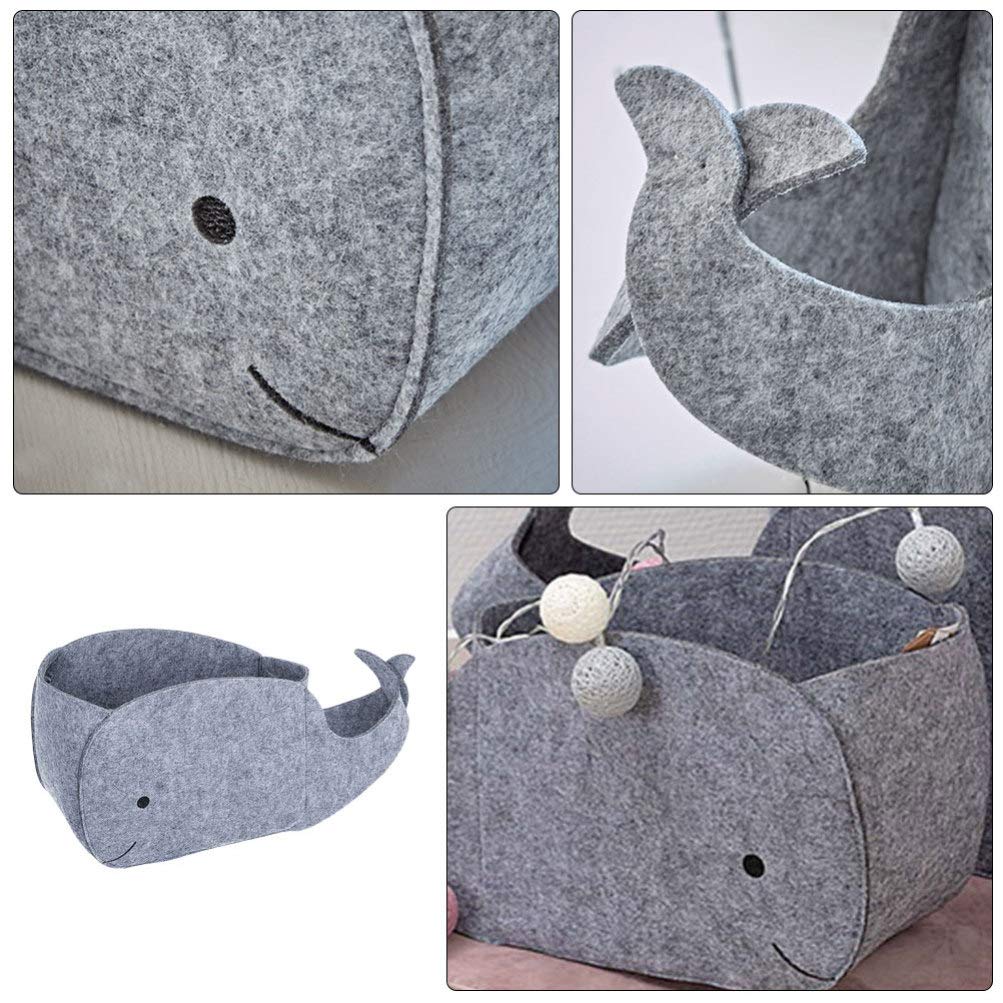 Yardwe Felt Storage Bin Fabric Storage Basket Whale Shaped Collapsible Toy Organiser Basket Laundry Hamper for Home Dark Grey