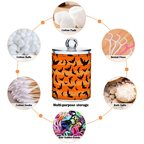 Vnurnrn Clear Plastic Jar Set for Cotton Ball, Cotton Swab, Cotton Round Pads, Floss, Halloween with Flying Bats Bathroom Canisters Storage Organizer, Vanity Makeup Organizer,2Pack