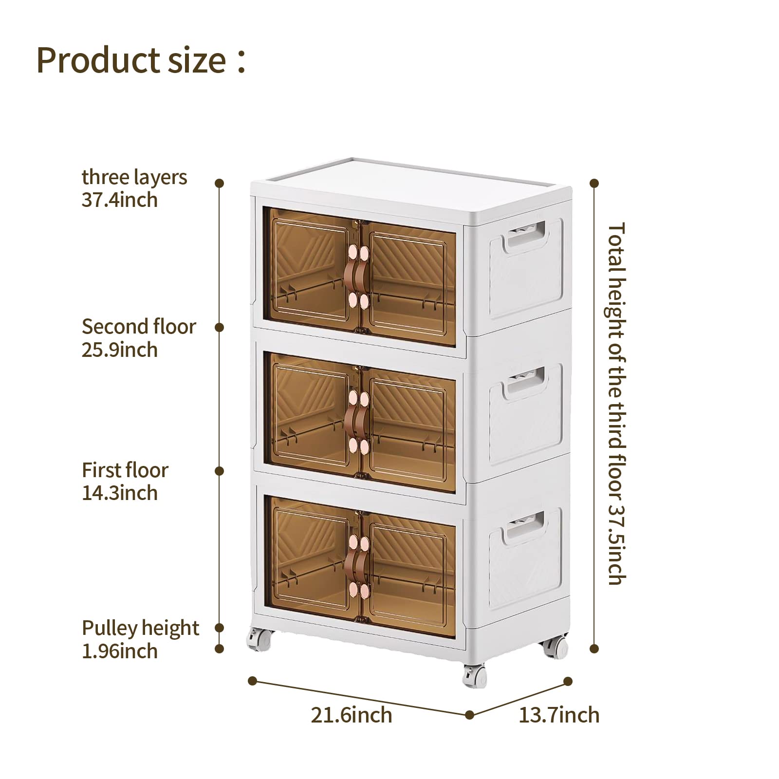 HPONQIONE Foldable Plastic Storage Box With Wheels and Doors XLLarge Storage Bin with Lid Organizers Stackable Storage Bins, Closet Organizers Double Door Magnetic with Universal Pulley(8.4Gal-3Pack)