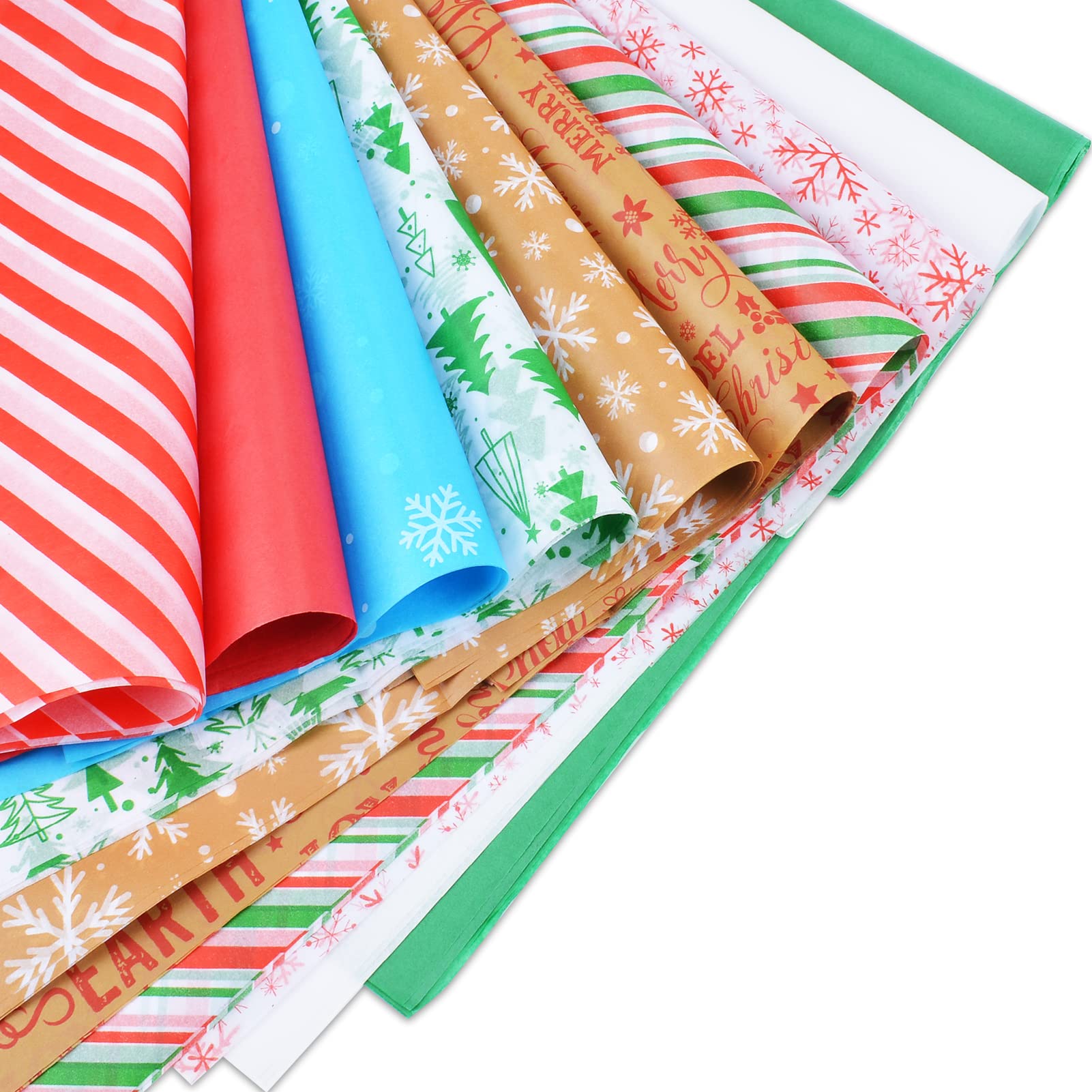 Fasezoomit 150 Sheets Christmas Tissue Paper Wrapping Paper,20" x 20", 10 Designs Gift Wrapping Accessory for Christmas Gift Boxes, Bottles, Holiday Tissue Pape