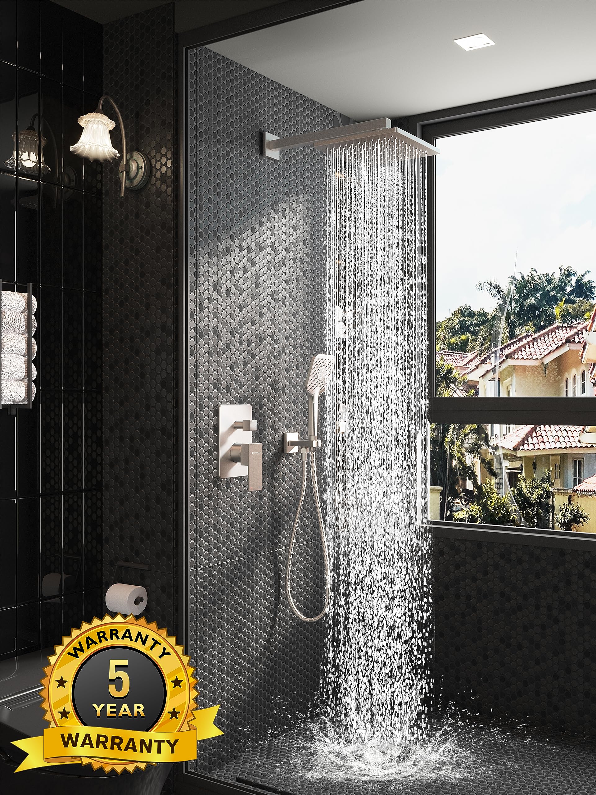 Gabrylly Shower System, Wall Mounted Shower Faucets Sets Complete for Bathroom with High Pressure 10" Rain Shower head and 3-Setting Handheld Shower Head Set, 2 Way Shower Valve Kit, Brushed Nickel