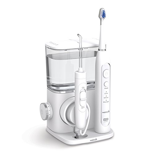 Waterpik Complete Care 9.0 Sonic Electric Toothbrush, White, 11 Piece Set & DT-100E Implant Denture Replacement Tips Water Flosser Tip Replacement, Clear, 2 Count