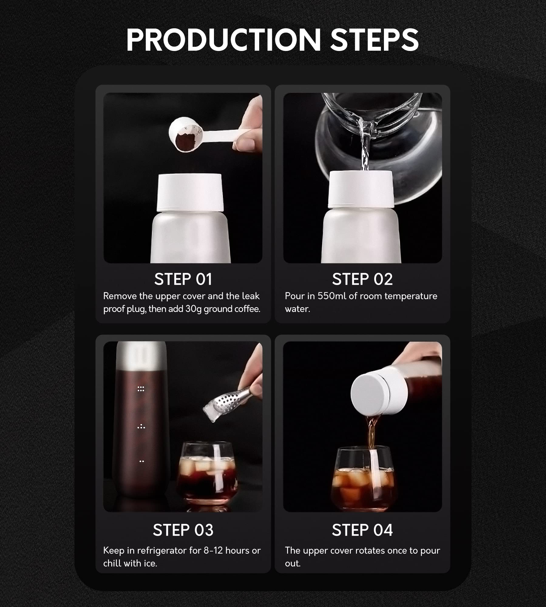 Gonzone Portable Cold Brew Coffee Maker,Iced Coffee Maker,Household Glass Coffee Cold Brewing Pot,Summer Cold Extraction Filter Pot,750ML