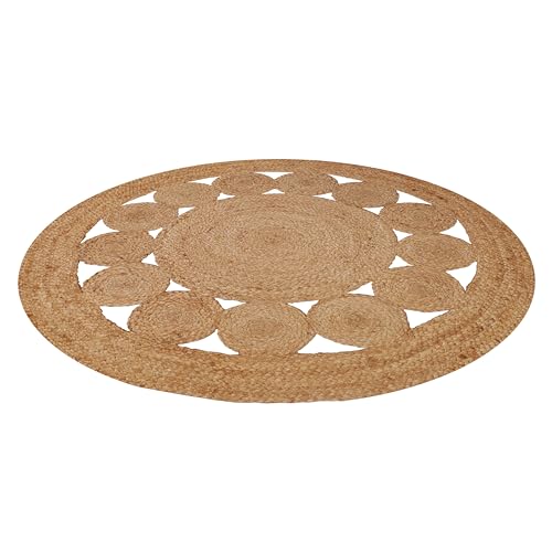 Tepo Round Jute Rug 3 ft, Braided Area Rug for Kitchen, Living Room and Bedroom, 100% Natural Rustic Hand Woven Rug, Round Woven Rug