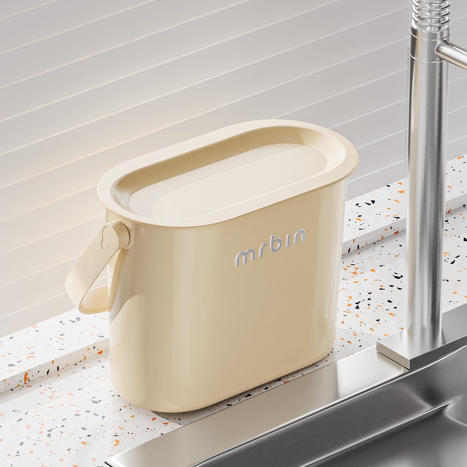MRBIN Countertop Compost Bin Slim Kitchen Trash Can with Lid, Small Dustbin for Food Waste Recycle Indoor, White