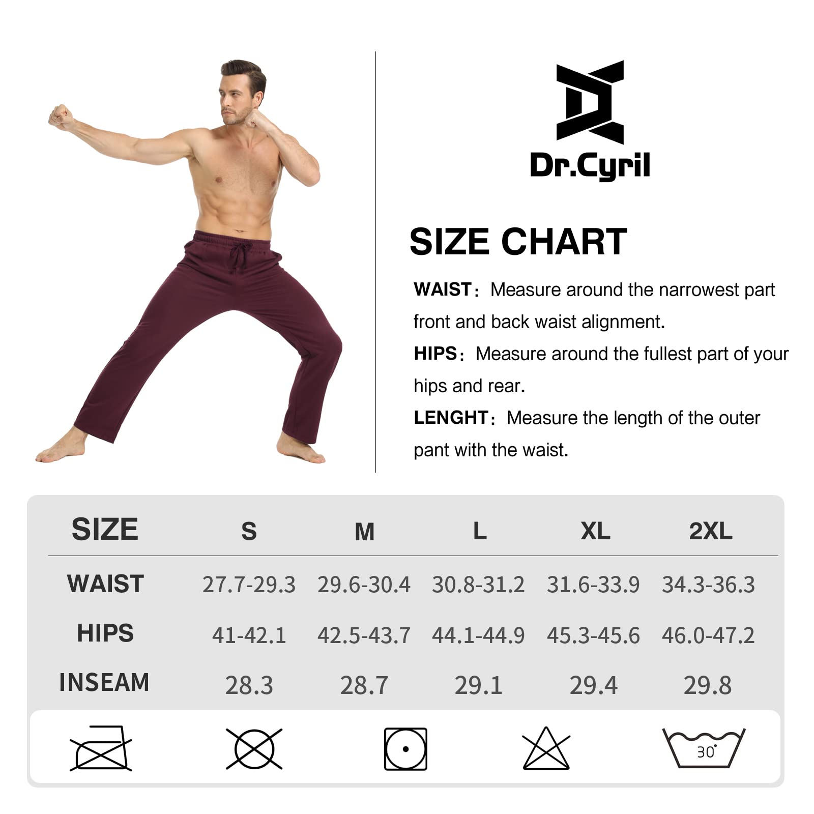 Dr.Cyril Mens Sweatpants Yoga Pants Open Bottom Straight Leg Casual Loose Fit Exercise Pants for Workout,Running,Jogging,Gym Wine Red, M