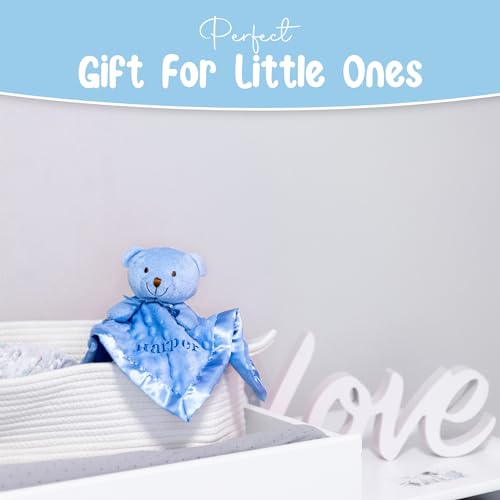Personalized Baby Lovey with Custom Name - Soft and Snuggly Baby Security Blanket - Blue Teddy Bear Stuffed Animal Security Blankets for Babies 11" - Personalized Baby Gifts for Girl and Boy