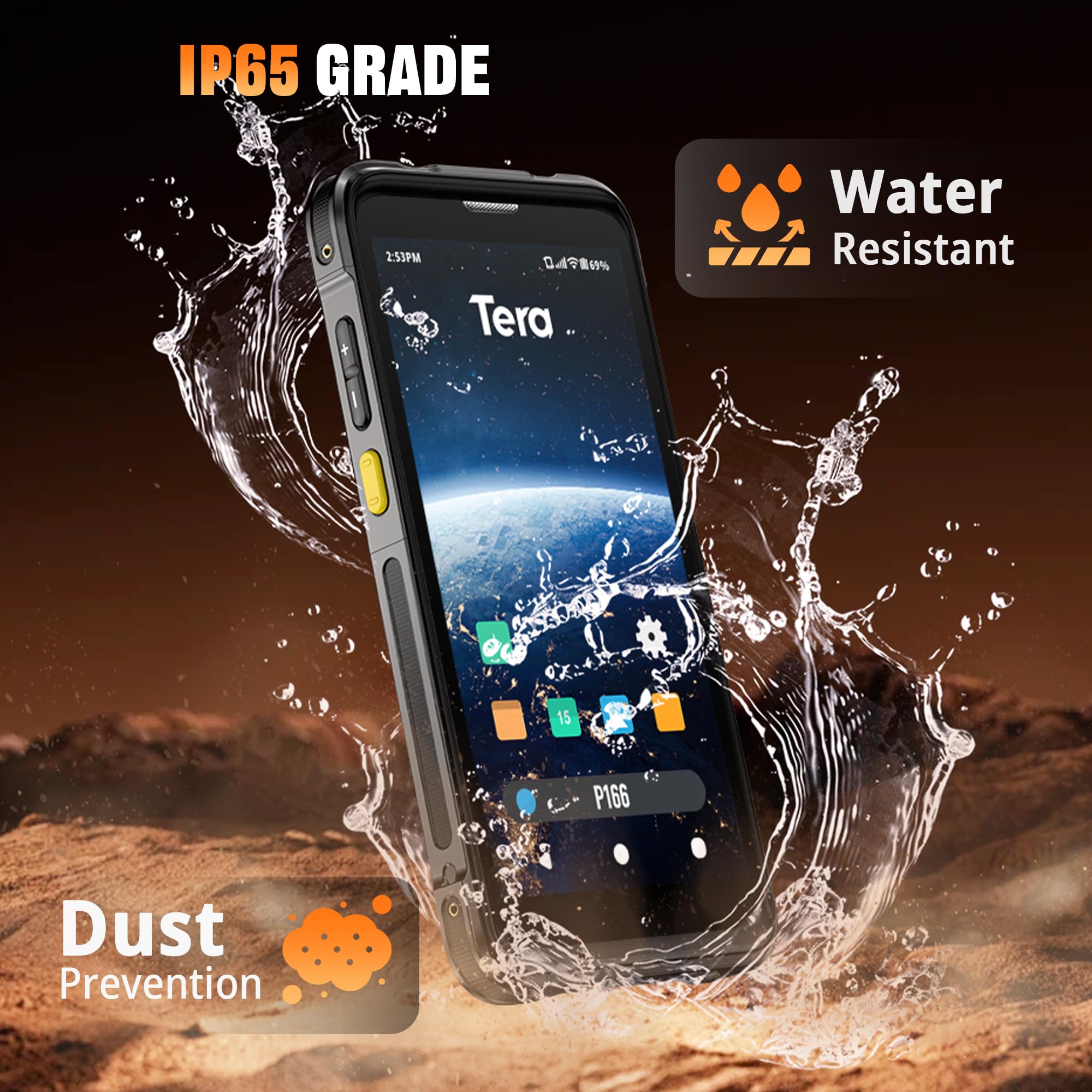 Tera Android 13 Barcode Scanner PDA: with Pistol Grip Charge Cradle Wi-Fi 6 Qualcomm CPU SE4710 Zebra Scanner Data Terminial 5.5β Full Touch Screen IP65 Rugged 4G GPS BT for WMS Management P166GC
