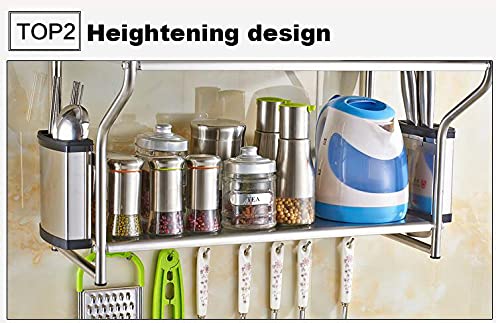 INTBUYING 2 Layer Microwave Oven Wall Mount Shelf Stainless Steel Kitchen Storage Organization with Removable Hooks