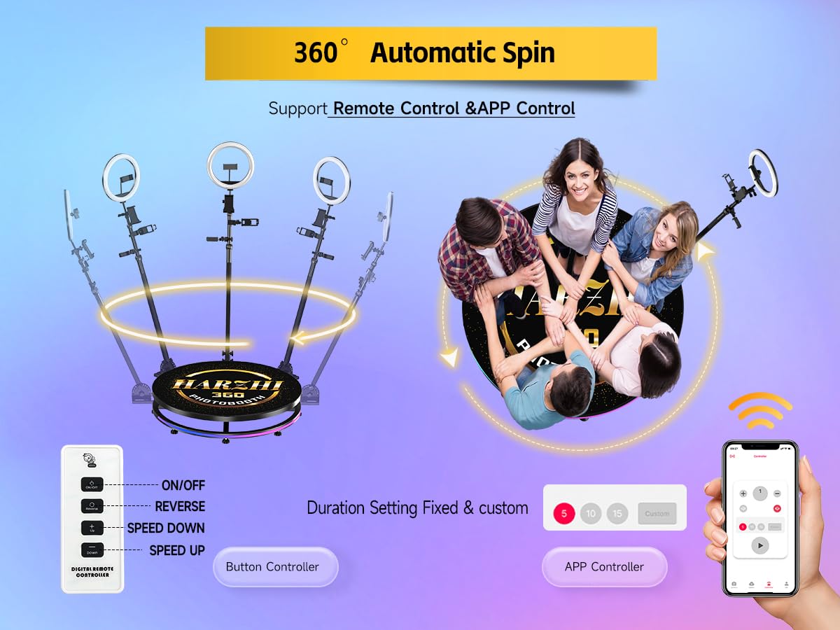 HARZHI 360 Photo Booth with Flight Case 80CM + 24V Battery, 360 Photo Booth Machine for Parties Christmas Wedding 31.5", Software APP Remote Control Automatic Spin Accessories for 3-5 People