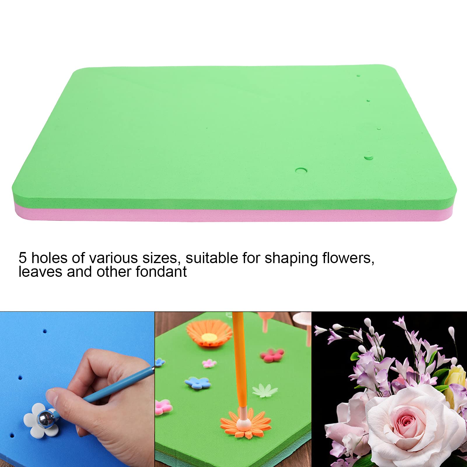 Fondant Foam Pad 5 Holes Silicone Sponge Mat Paste, Large Fondant Cake Foam Pad Decorate Sponge Mat Sugar Craft Flower Modelling Tool Drying Tray DIY Cake Decoration
