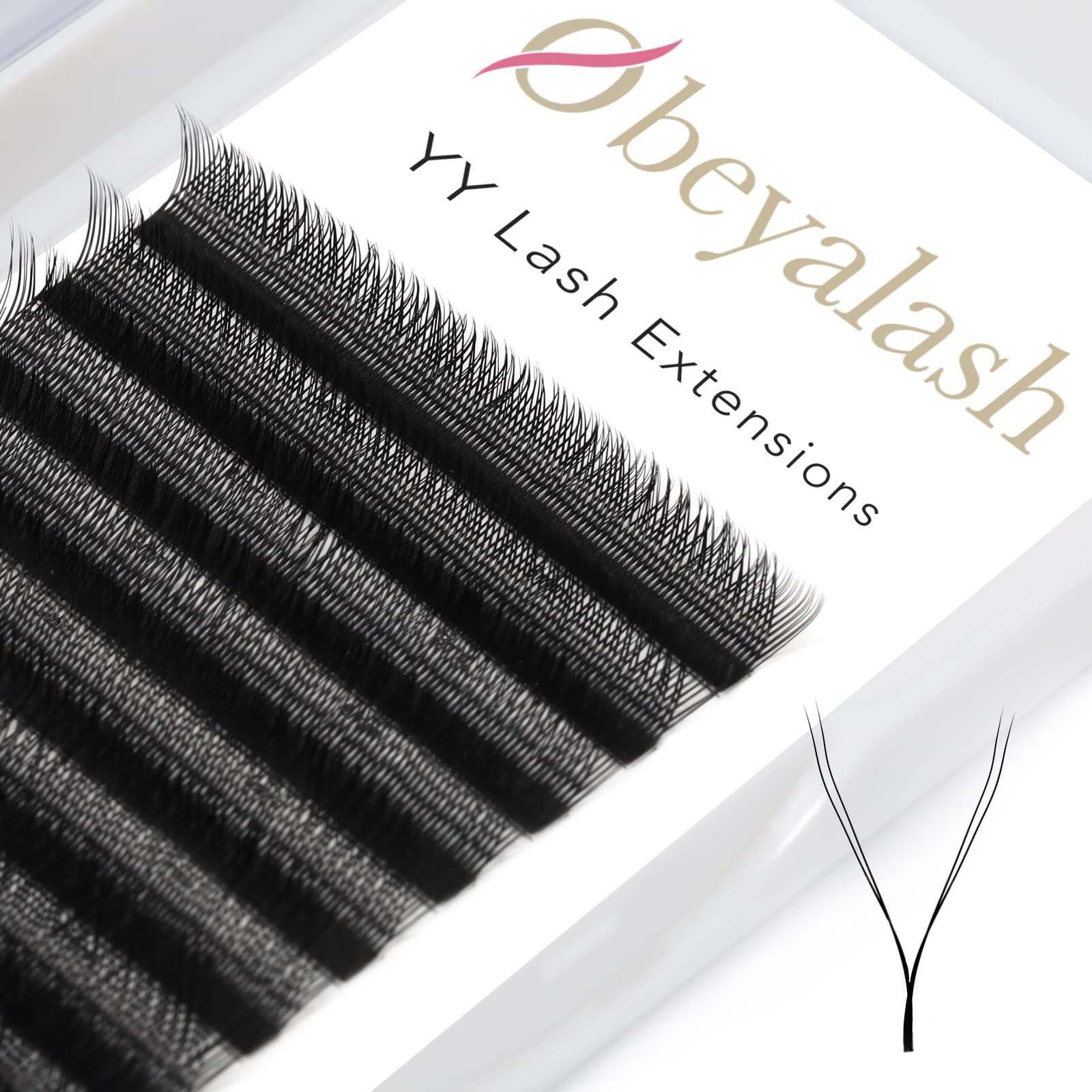 OBEYA Y Lashes Extensions 2D Premade Fans Eyelash Extensions Weave YY Shaped Tips Volume Lash Extensions, Quick Easy Application, Full Fluffy Volume Look, Long Lasting D Curl 0.07mm 8-14mm Mix Tray