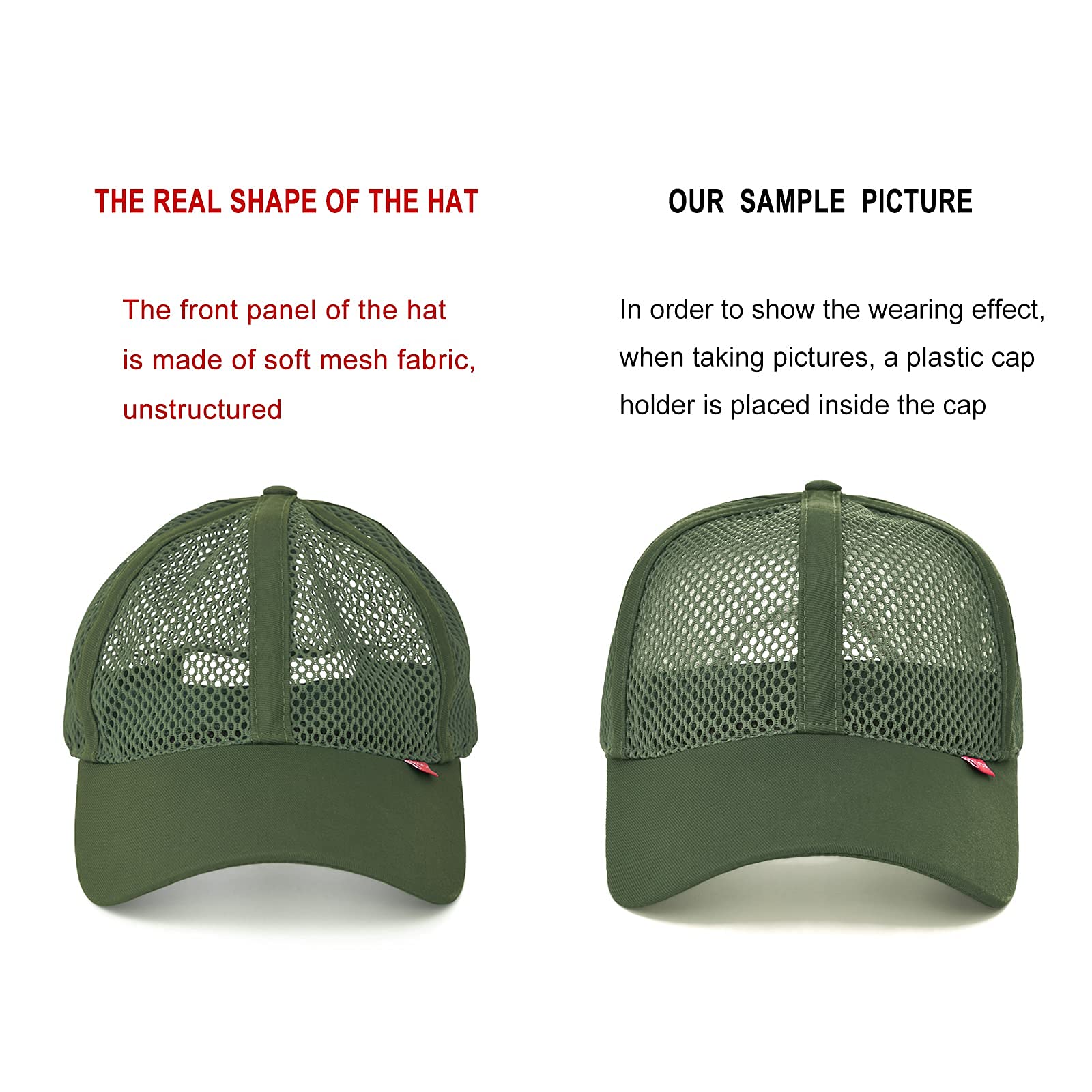 FEICUI Men Mesh Trucker Baseball Cap Hat Adjustable 6-Panel Hat Outdoor Sports Wear (Grey)