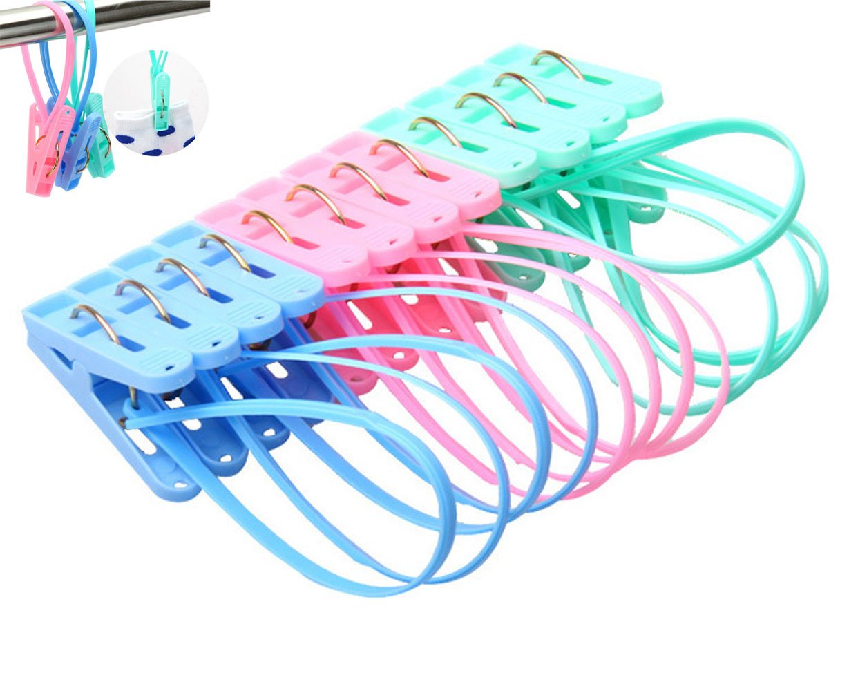 yueton Pack of 12 Clothes Peg Clip Pins Rope Hanging Clothesline Windproof Hanger (Multicolor)