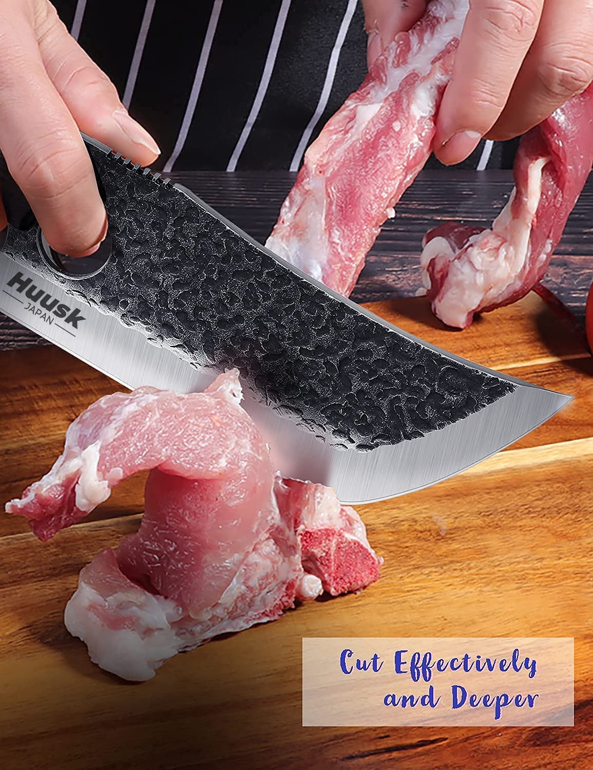 Huusk Forged Meat Cleaver Knife with Sheath Bundle with AUS 8 Stainless Steel Japanese Chef Knife