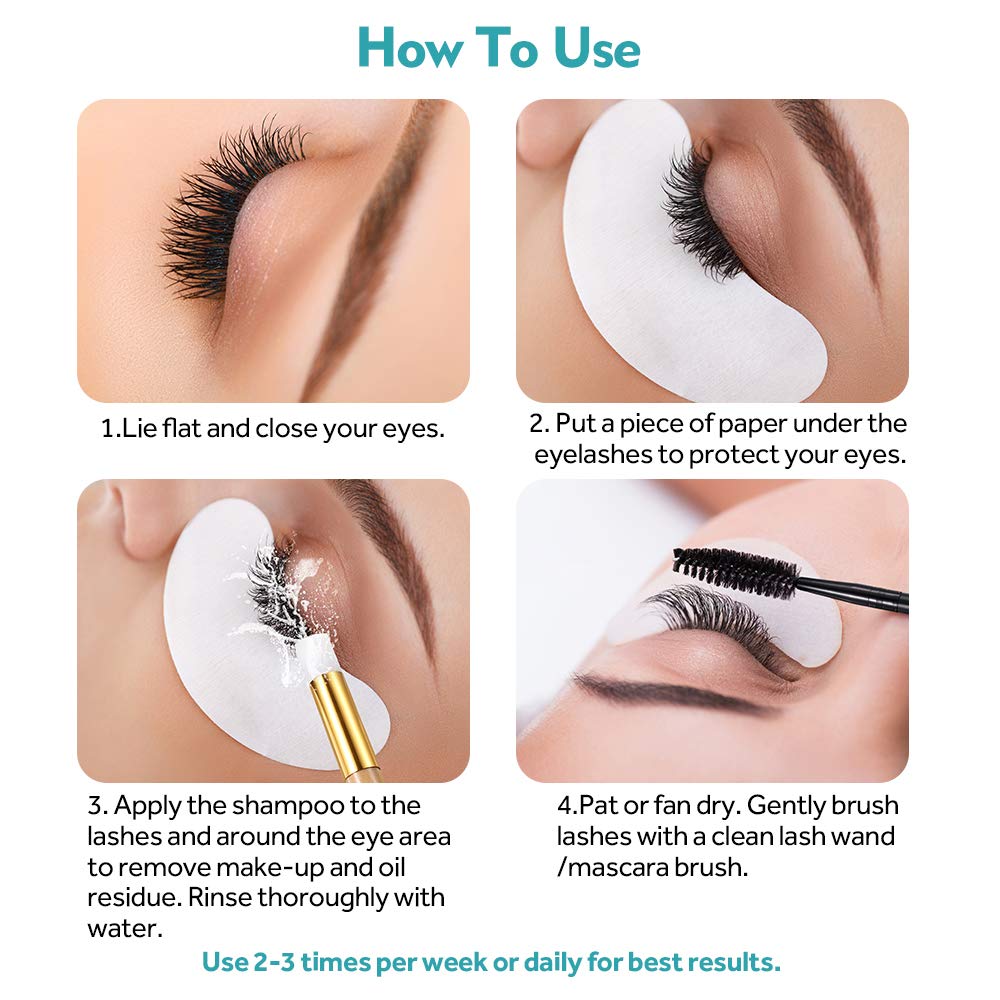 Eyelash Extension Cleanser Kit with Lashes Makeup Brush Tool-50ML Daily Foaming Eyelash Extension Shampoo/Wash for Extensions and Natural Lashes Shampoo