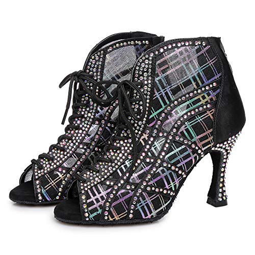 HROYL Women's Ballroom Latin Salsa Dance Shoes Lace-up Open-toe Dance Boots,YCL434-Black-7.5,US8.5