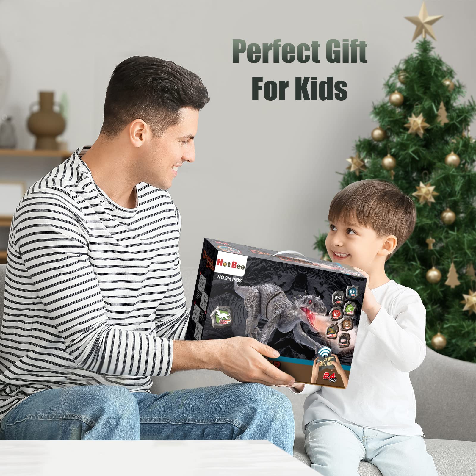 Hot Bee Big Dinosaur Toy for Kids, 18.6in Big Robot Dinosaur Simulation Action Figure with Mist Spray, Chomping Mouth, LED Light and Roaring Sounds